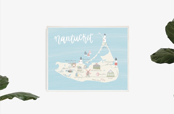 Nantucket Illustrated Map Print Nantucket Wall Art - Etsy