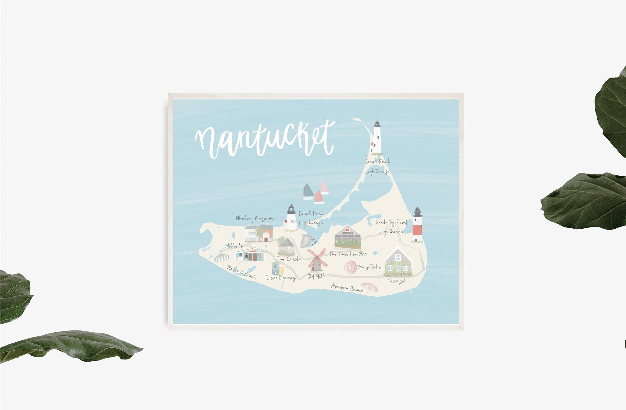 Nantucket Illustrated Map Print | Nantucket Wall Art | Nantucket Map ...