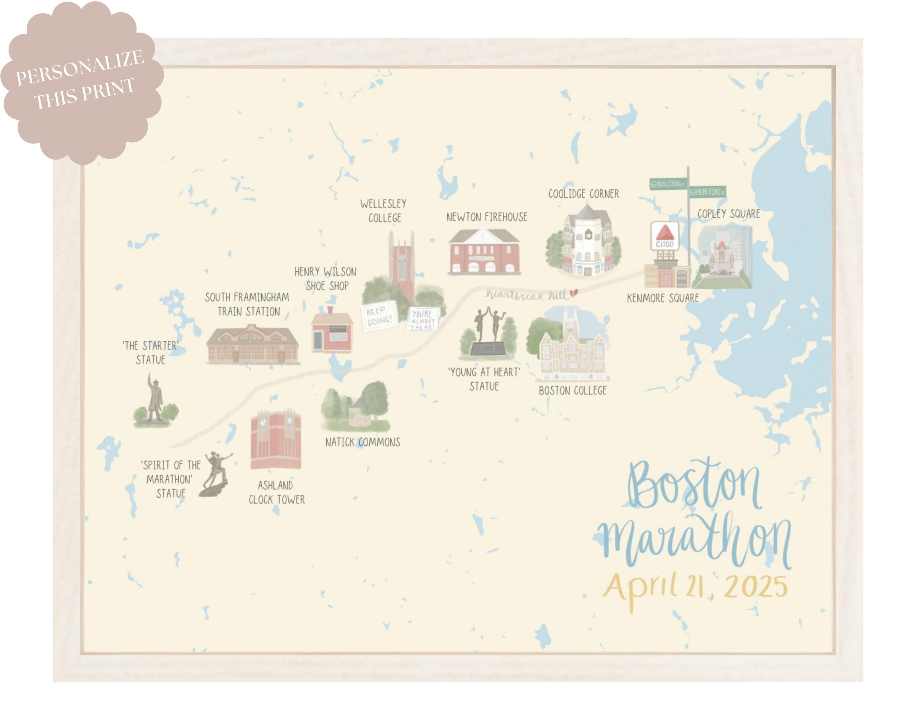 Boston Marathon Map Print | Personalize! - Etsy