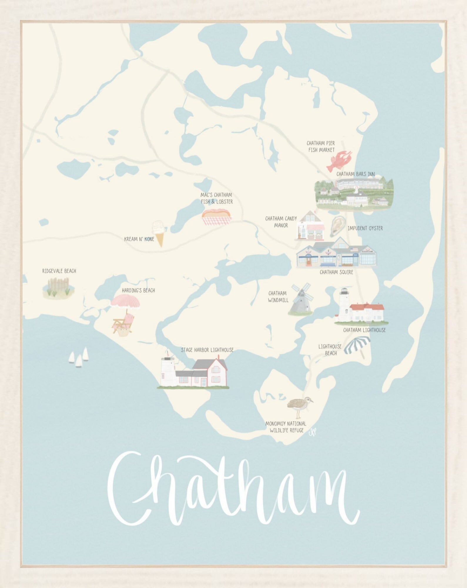 Chatham Illustrated Map | Cape Cod Vertical Map Illustration ...