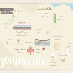 Somerville Illustrated Map Print | Massachusetts Wall Art ...