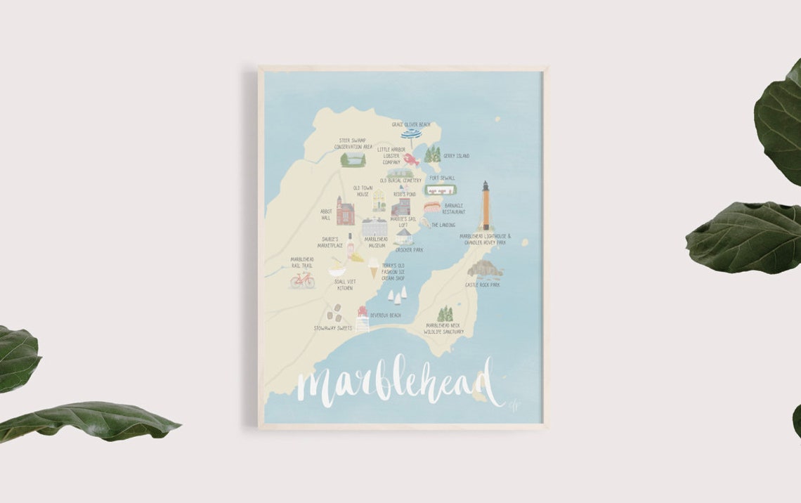 Marblehead Massachusetts Map Print | Illustrated Marblehead Art Print ...
