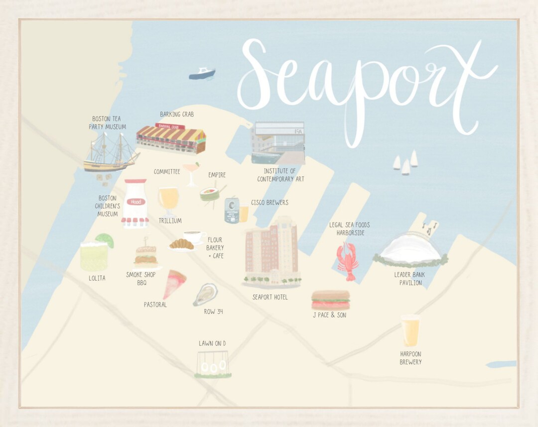 Seaport South Boston Illustrated Map Print | Massachusetts Wall Art ...