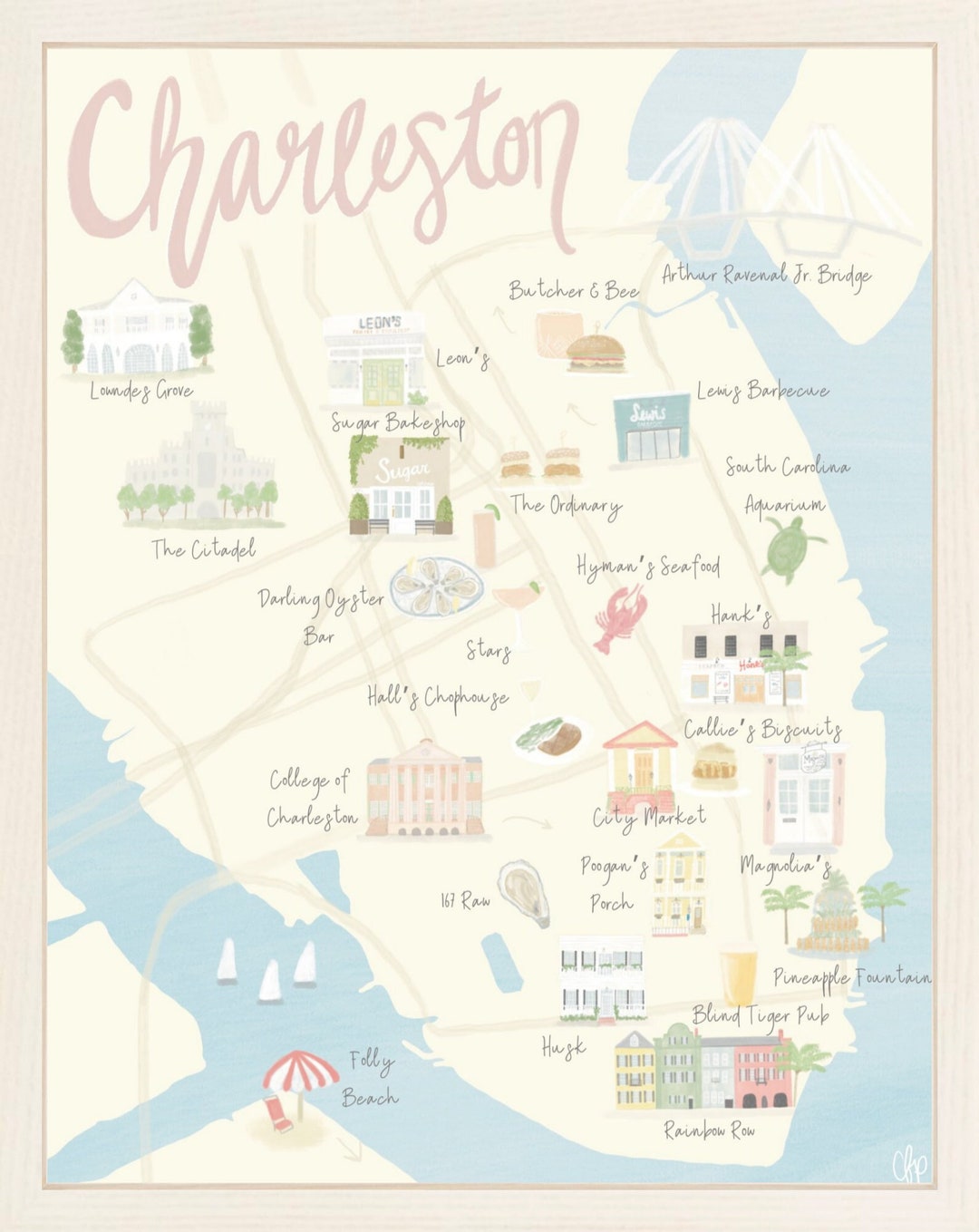 Charleston Illustrated Map Print | South Carolina Art - Etsy
