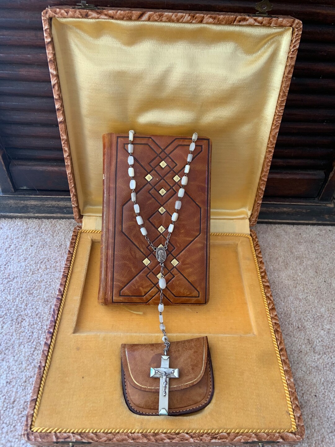 Vintage French Leather Bound Missel and Leather Purse With Rosary ...