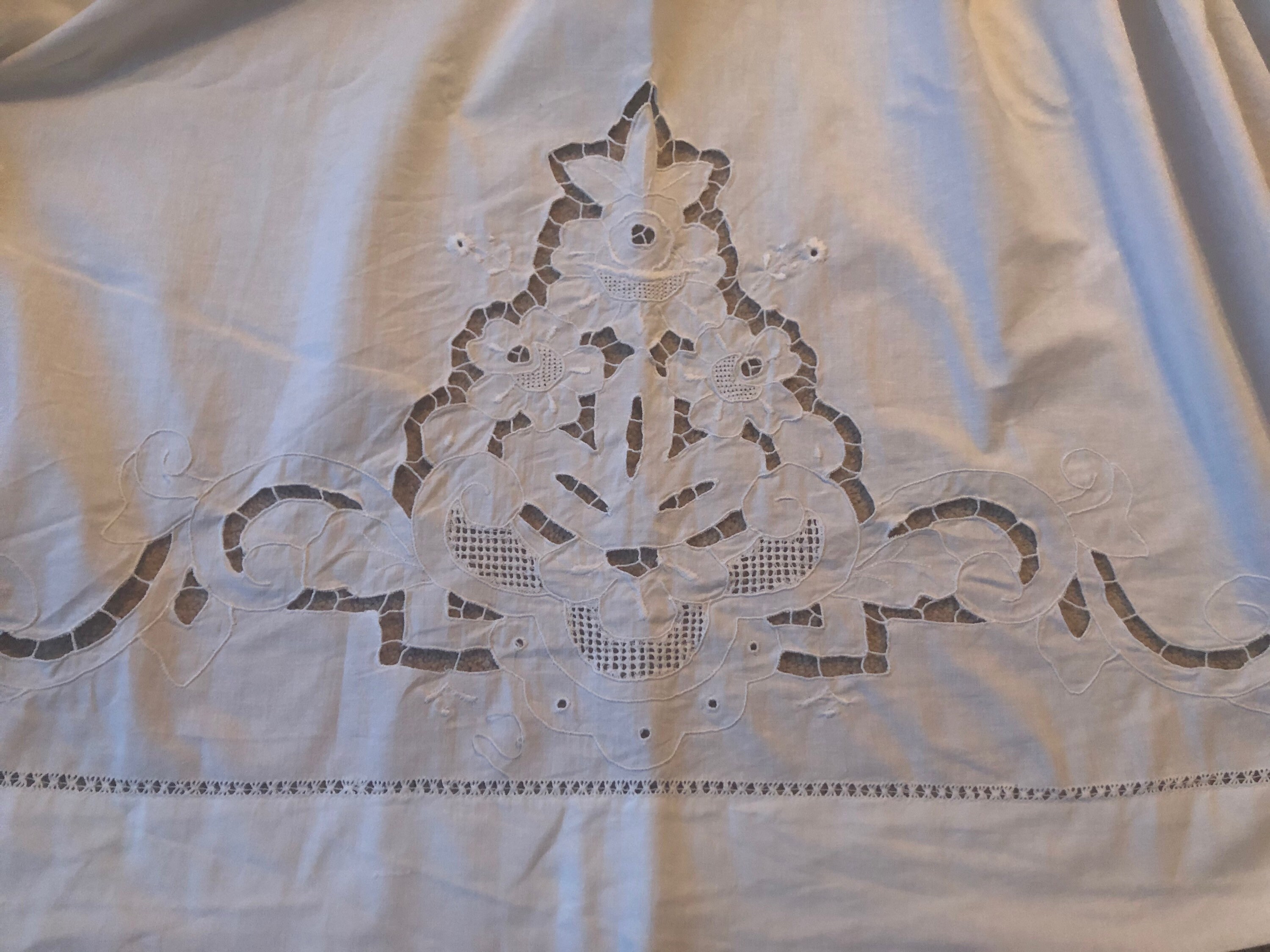 Antique Large French Cotton Hand Embroidered Bed Sheet. Beautiful Drawn ...