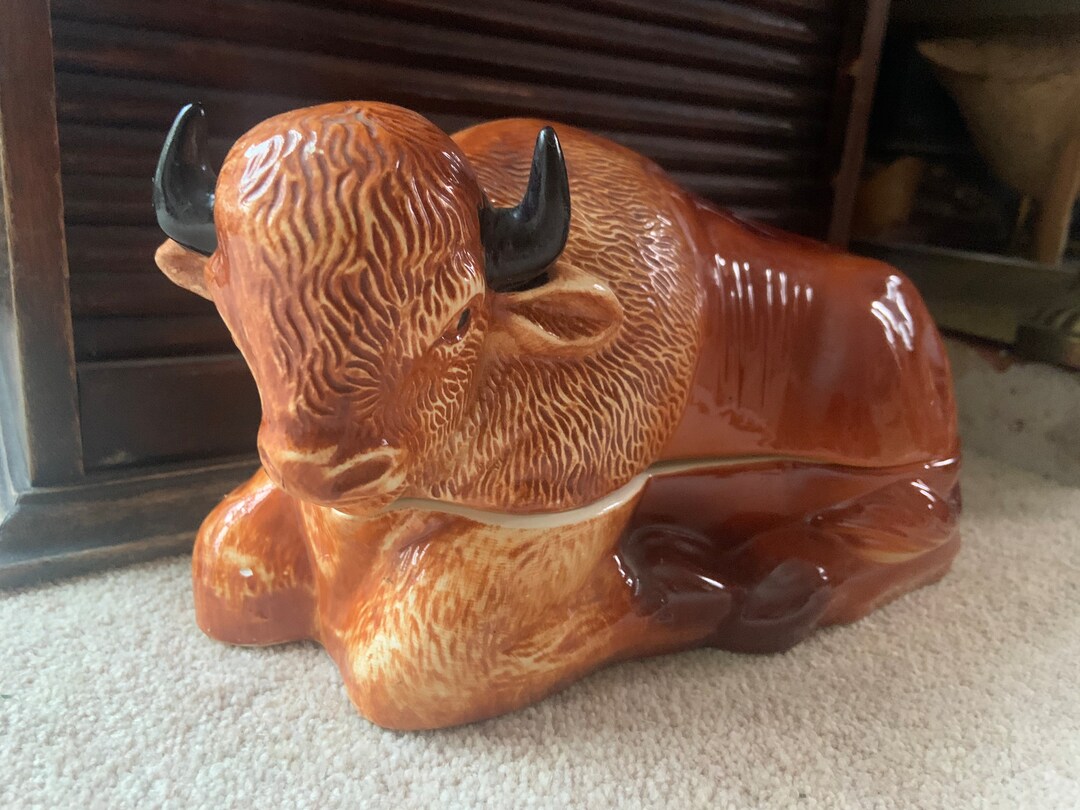 Vintage French Hand Painted French Faience Bison Buffaloterrine by ...