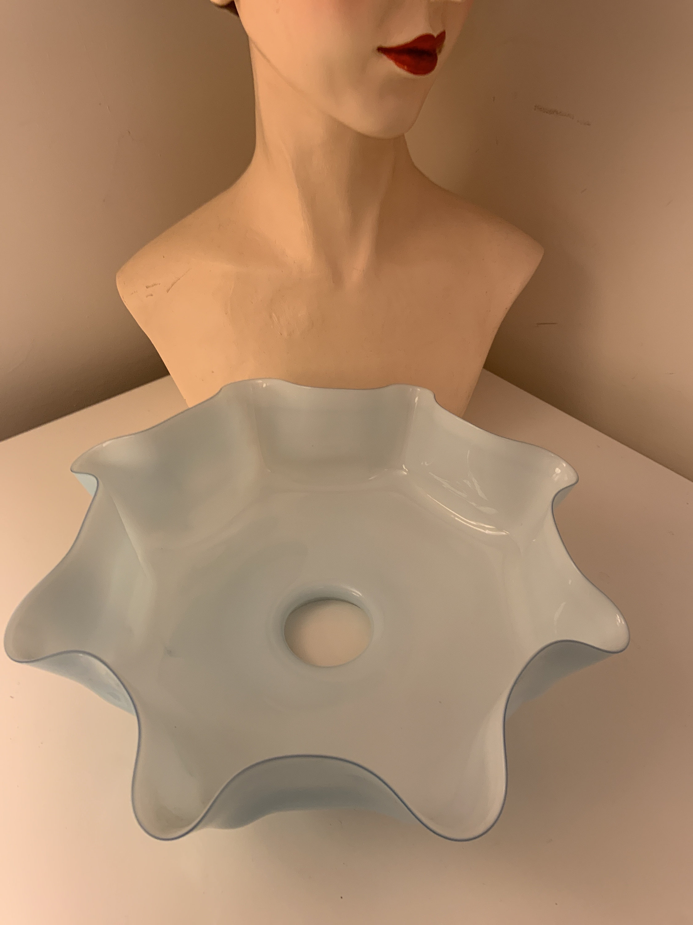 Stunning French Art Deco Pale Blue Scalloped Glass Ceiling Lamp Shade ...