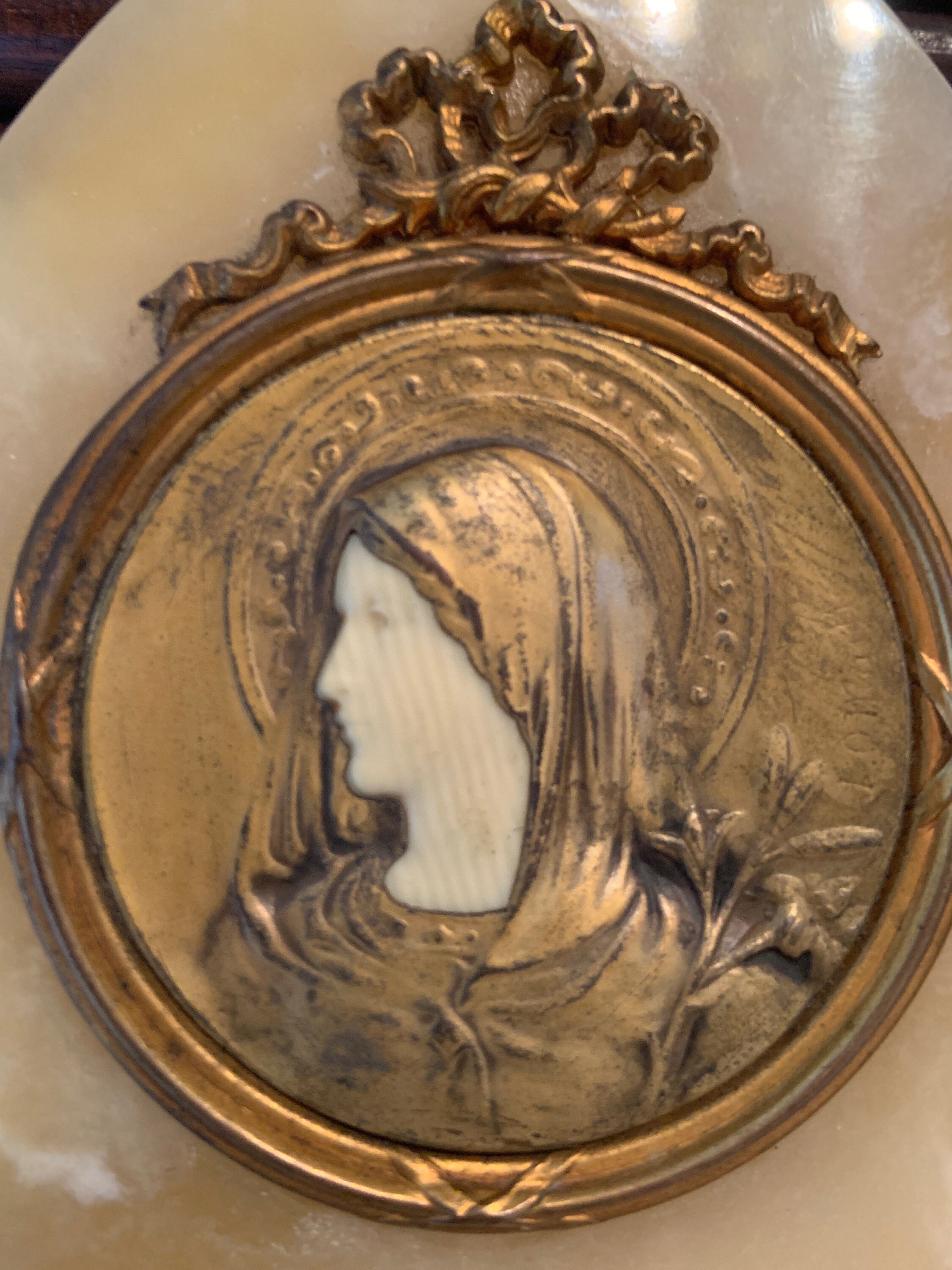 French Antique Religious Water Font 1900’s Depicting Our Holy Virgin ...