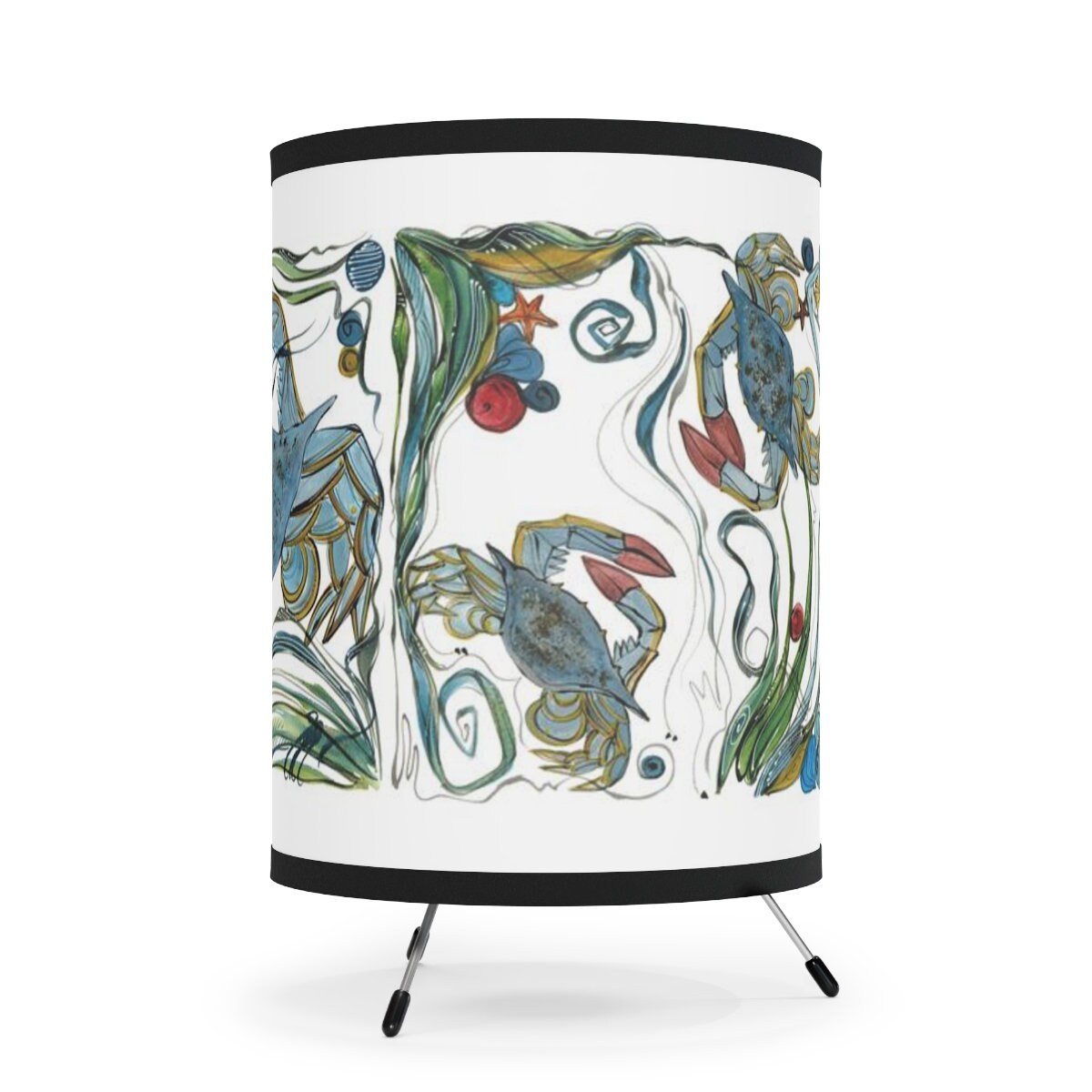 Decorative Table or Desk Lamp - Blue Crab Motif - Tripod Lamp - Warm ...