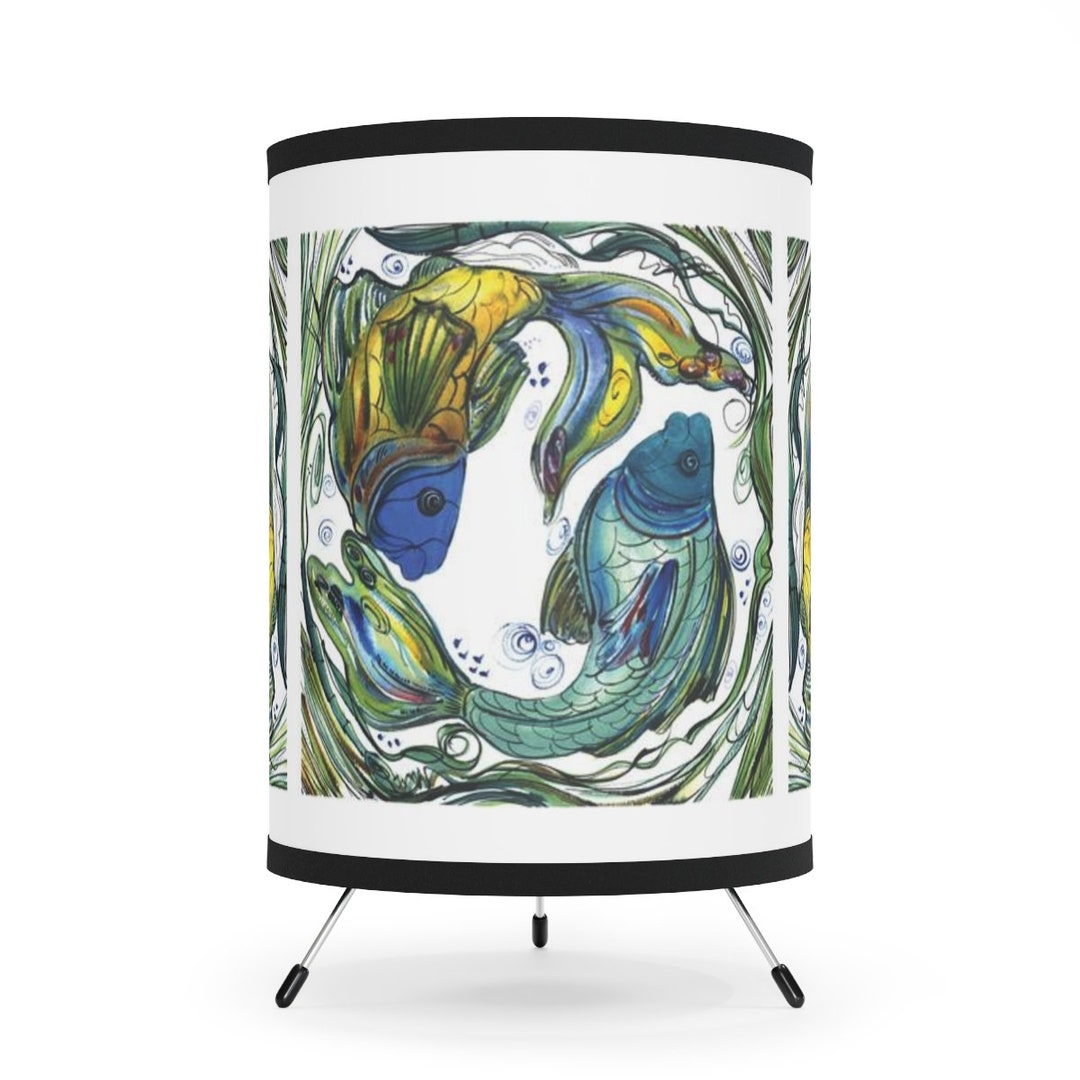Decorative Table or Desk Lamp - Fish Motif - Tripod Lamp - Warm Glow ...