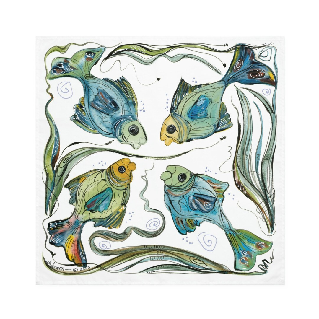 Fish on White - Pair of Cloth Napkins - Large Dinner Table Napkins ...