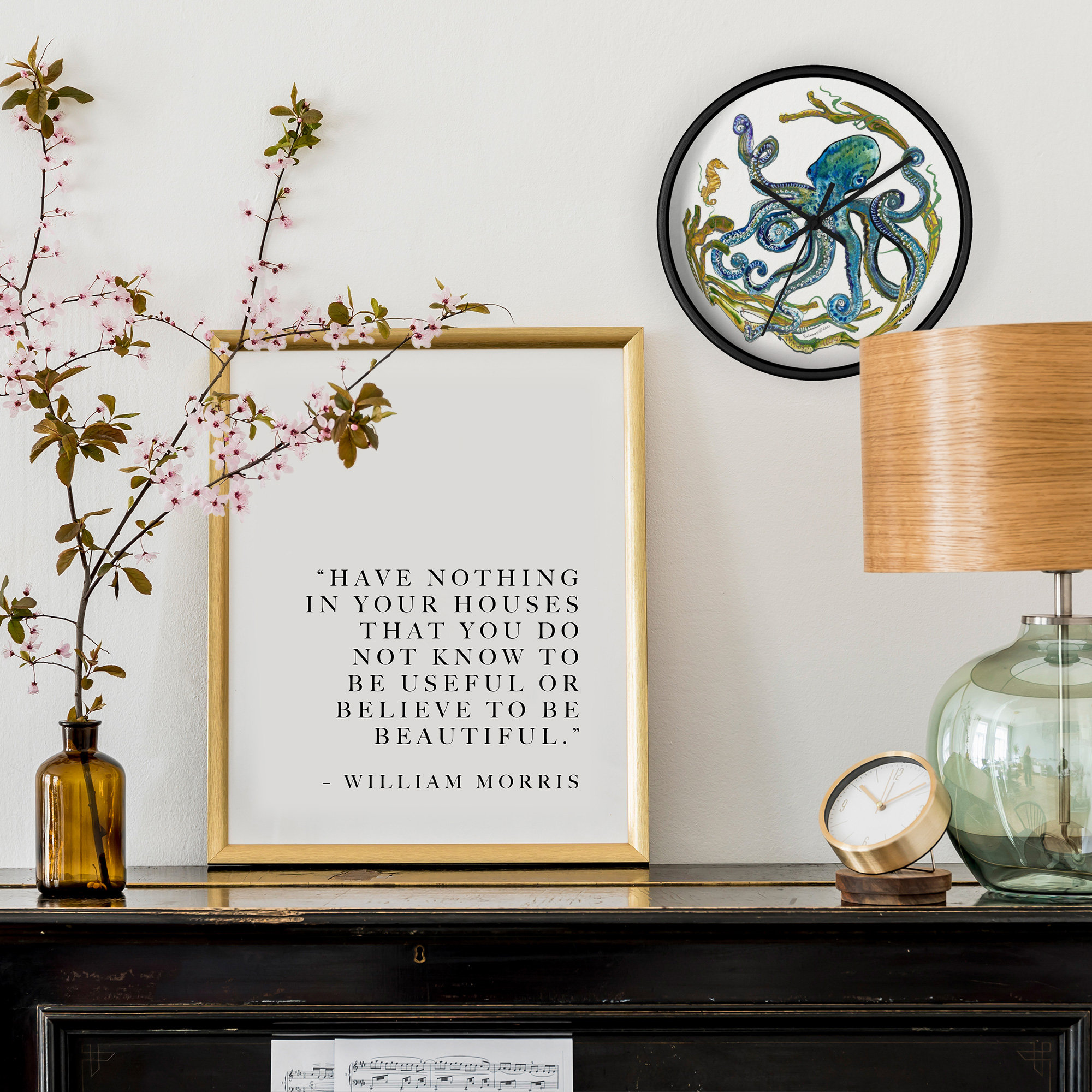 Unique Wall Clock - Octopus Motif - Ready to Hang - Great as Home Decor ...