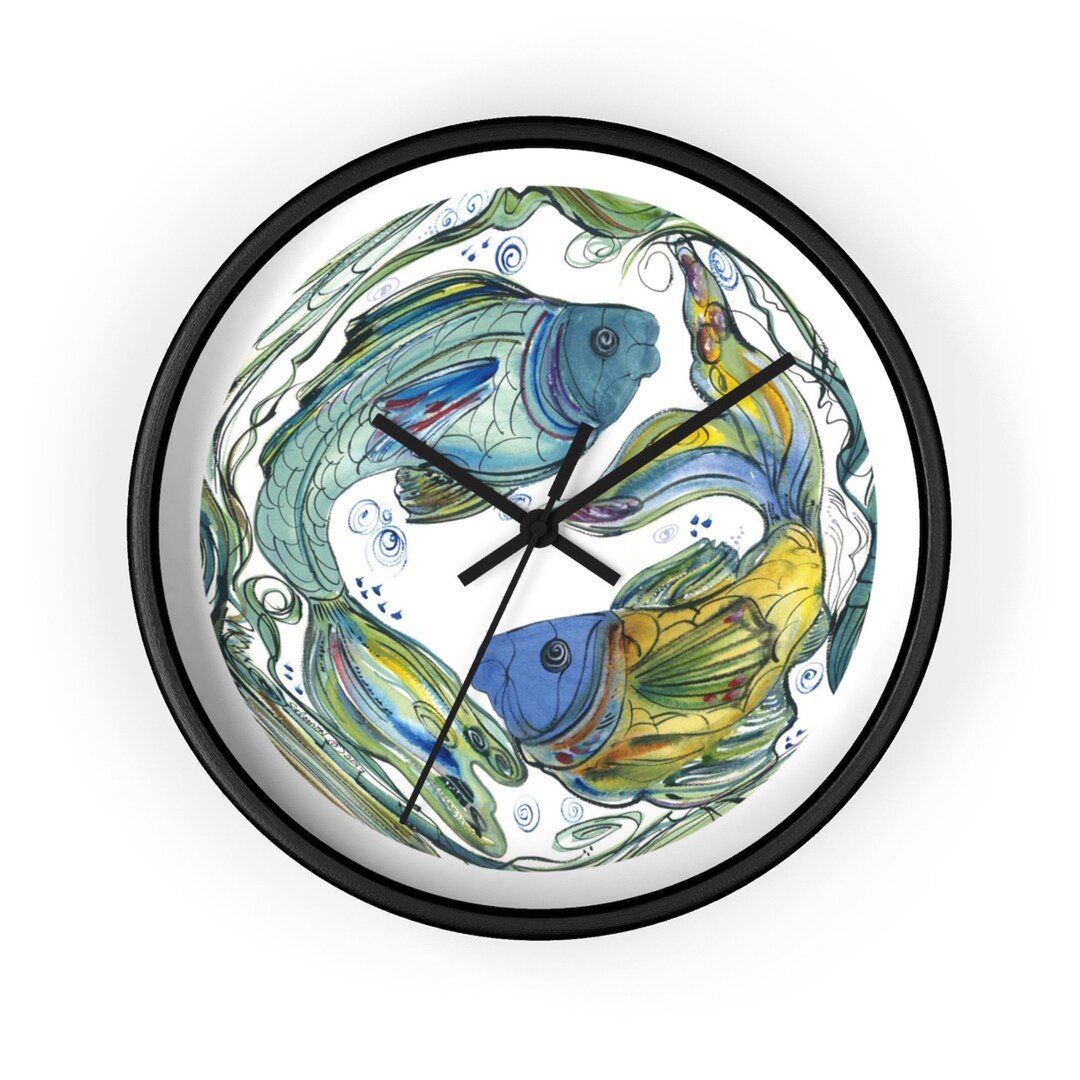 Unique Wall Clock - Fish Motif - Ready to Hang - Great as Home Decor ...