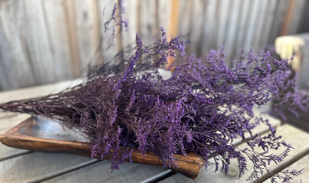 Purple Preserved Caspia, Rustic Dried Flower Arrangement, Dark Purple ...
