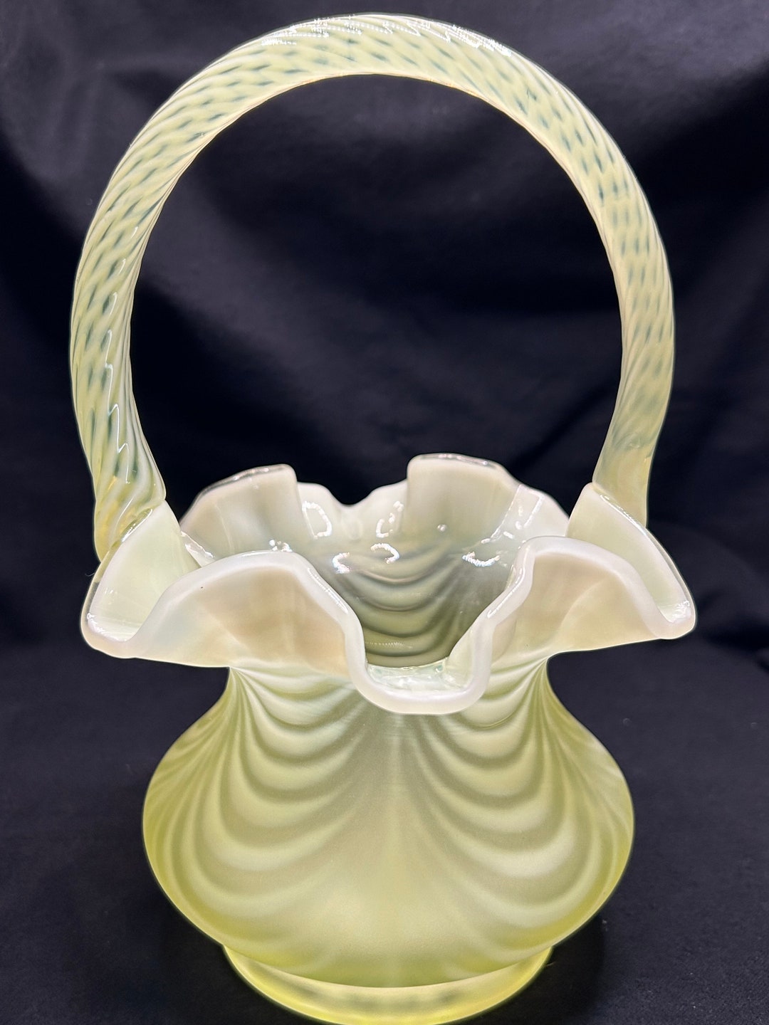 Fenton Topaz Opalescent Drapery Optic Basket With Satin Exterior - Etsy