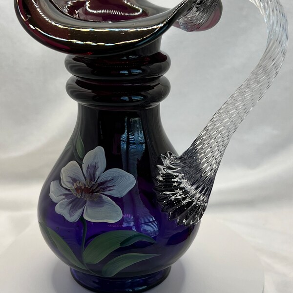 Fenton Hand Painted Glass Pitcher - Etsy