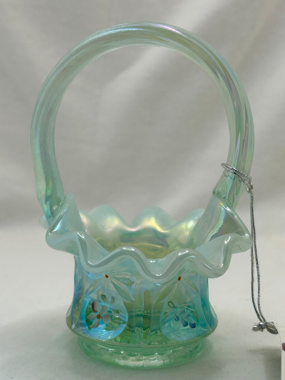 Fenton Miniature Basket Collection Hand Painted Tear Drop Opaline Satin ...