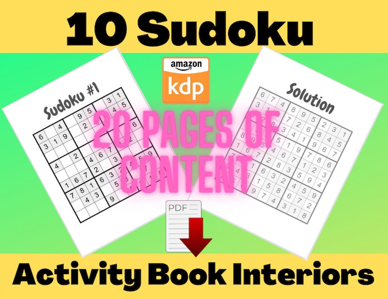 Activity Book Interiors | 10 Sudoku | Ready to Use for Amazon KDP | 8 ...