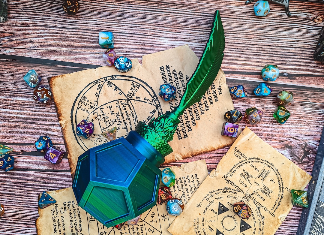 Quill and Ink Dice Holder - Bard Wizard Writer Magic Item Dnd Dice Box ...