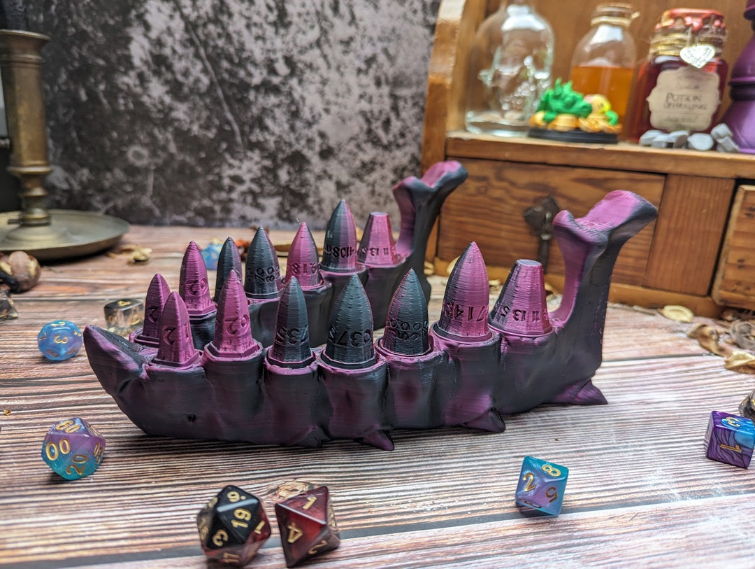 Dragon Teeth Dice Set + Holder, Jaw Bone, Skull, Dungeons and Dragons ...