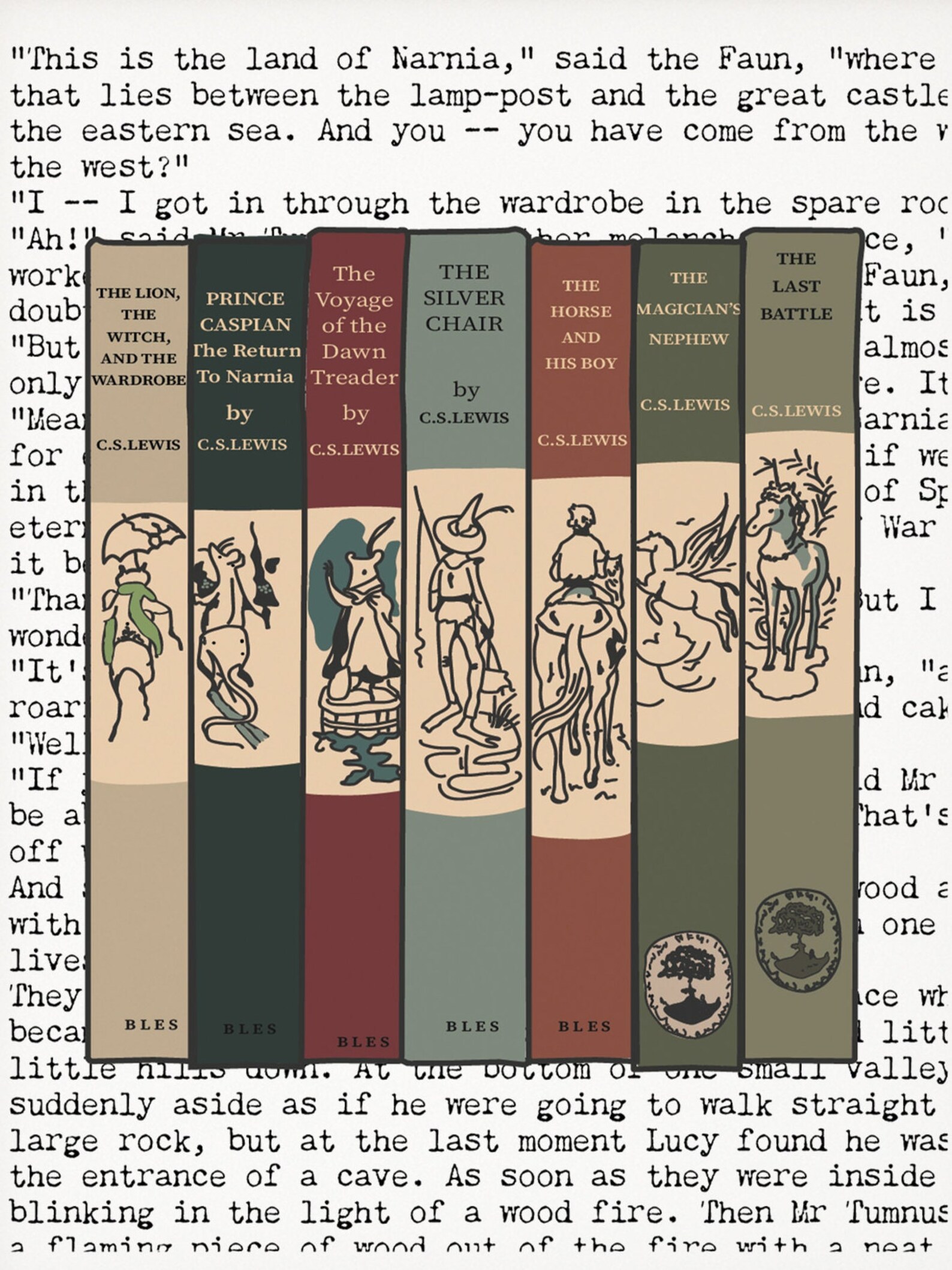 C.S. Lewis Chronicles of Narnia Book Set, Narnia Art Print, Bookish ...