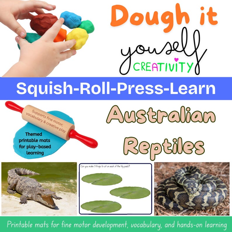 Australian Reptiles Playdough Mats Printable Sensory Activity Fine ...
