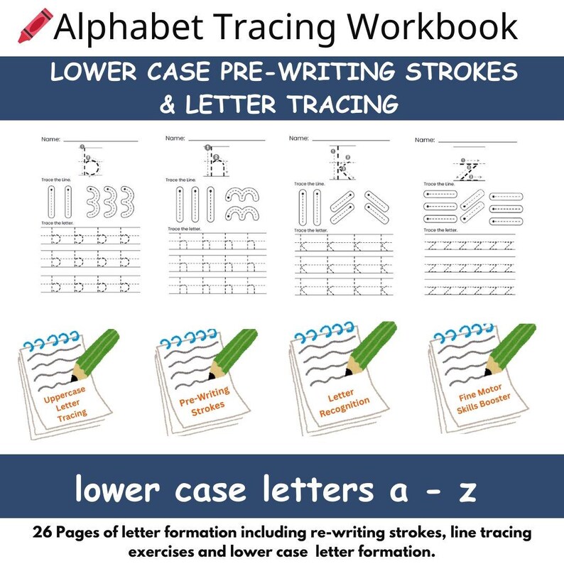 Lower Case Alphabet Tracing Workbook Printable Letter Formation ...