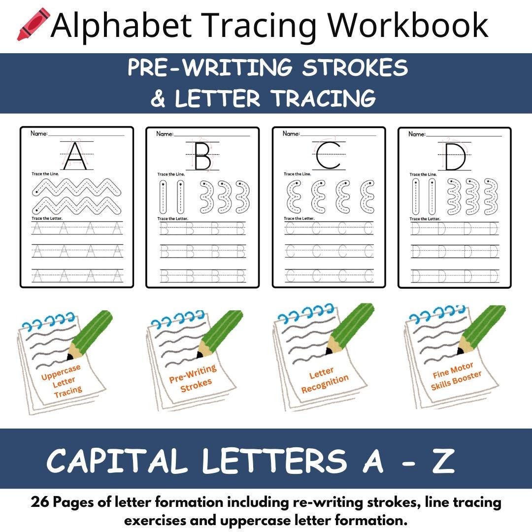 Alphabet Tracing Workbook Printable Letter Formation Practice Fine ...
