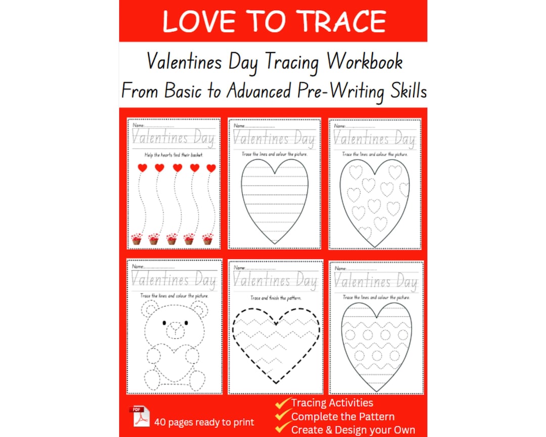 Valentine's Day Tracing Workbook | Preschool Pre-writing (digital ...