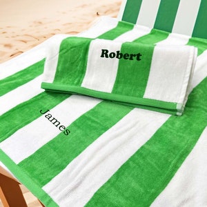 Personalized Striped Beach Cabana Towel, Custom Embroidered Monogram - Etsy