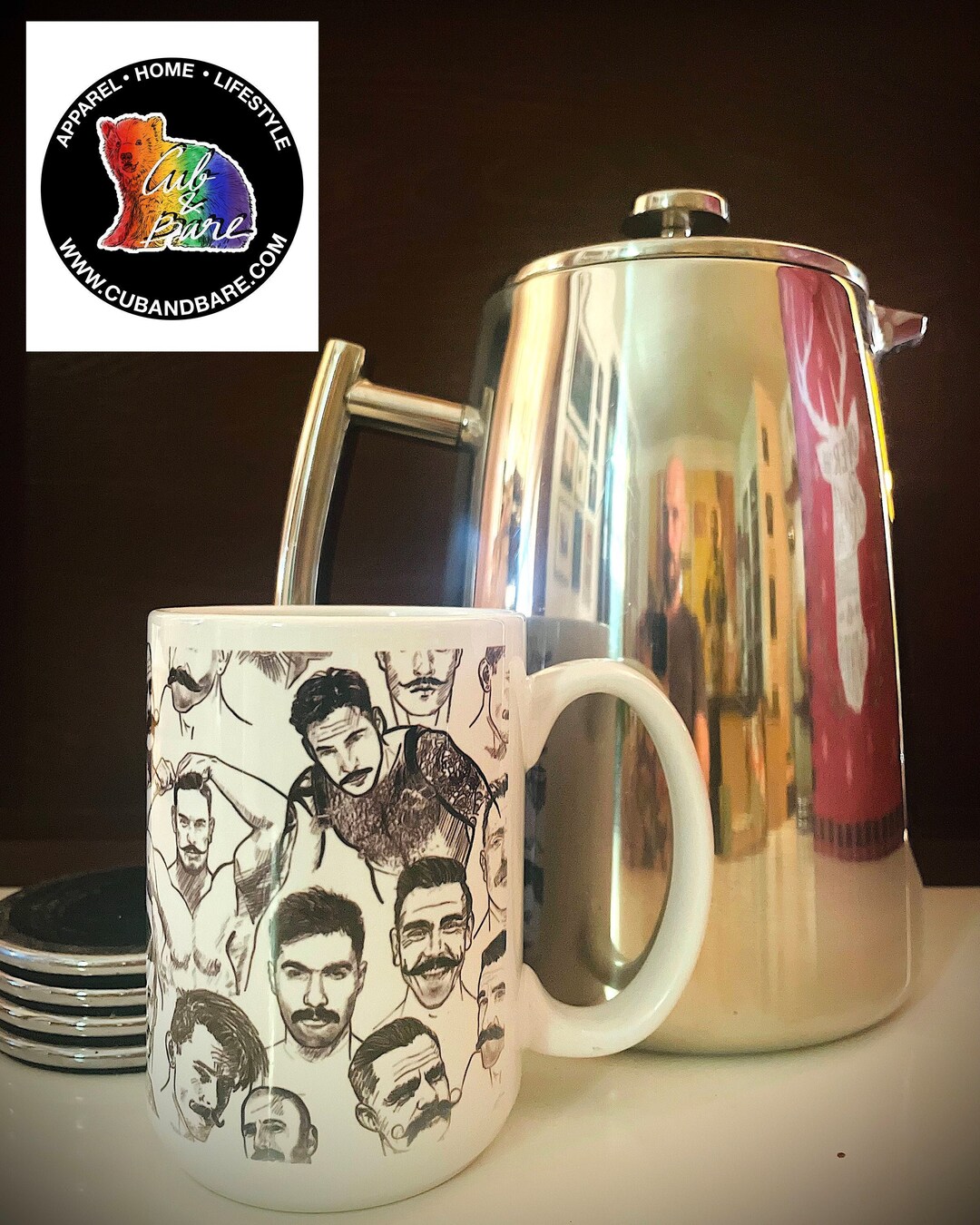 Cups of Joe, MUSTACHIO Gay Graphic Coffee Mug, Bear Coffee Mug ...