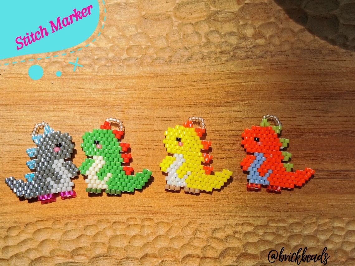 Beaded Godzilla Stitch Marker / Progress Keeper for Knitting Crochet ...