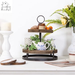 Handmade Wood Tiered Tray: Rustic Farmhouse Kitchen Decor - Etsy