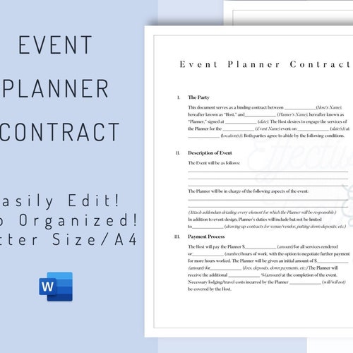 Editable Event Planner Contract Template Event Planner Etsy