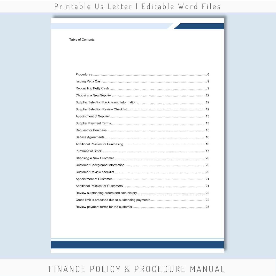 Editable Finance Policy & Procedure Manual Templateorganizer | Etsy