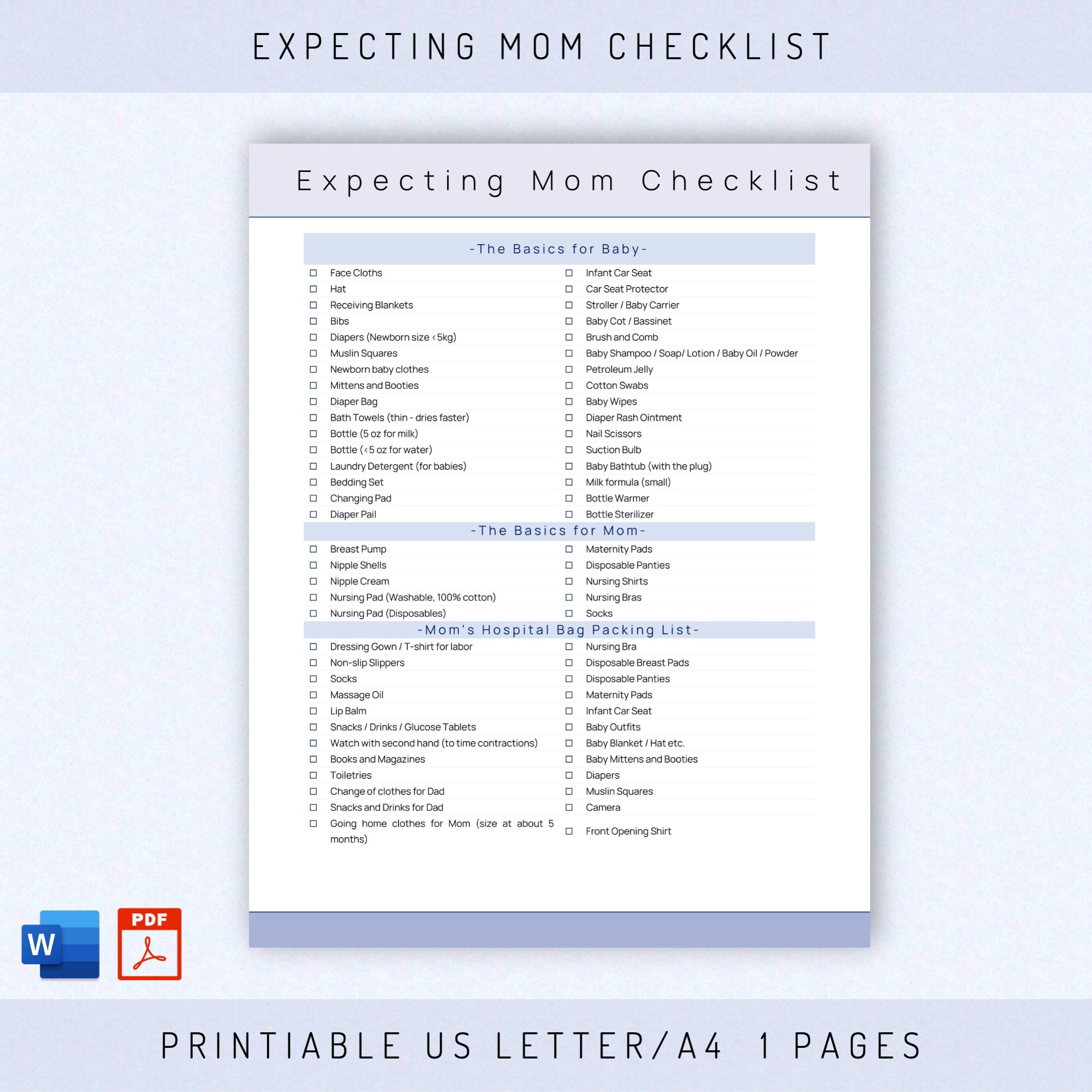 Editable Expecting Mom Checklist The Basics for Baby and Mom | Etsy