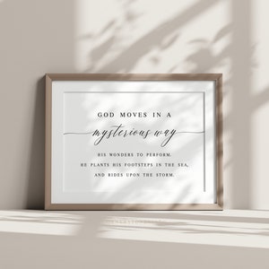 God Moves in a Mysterious Way, Christian Wall Art, Hymn Quote ...