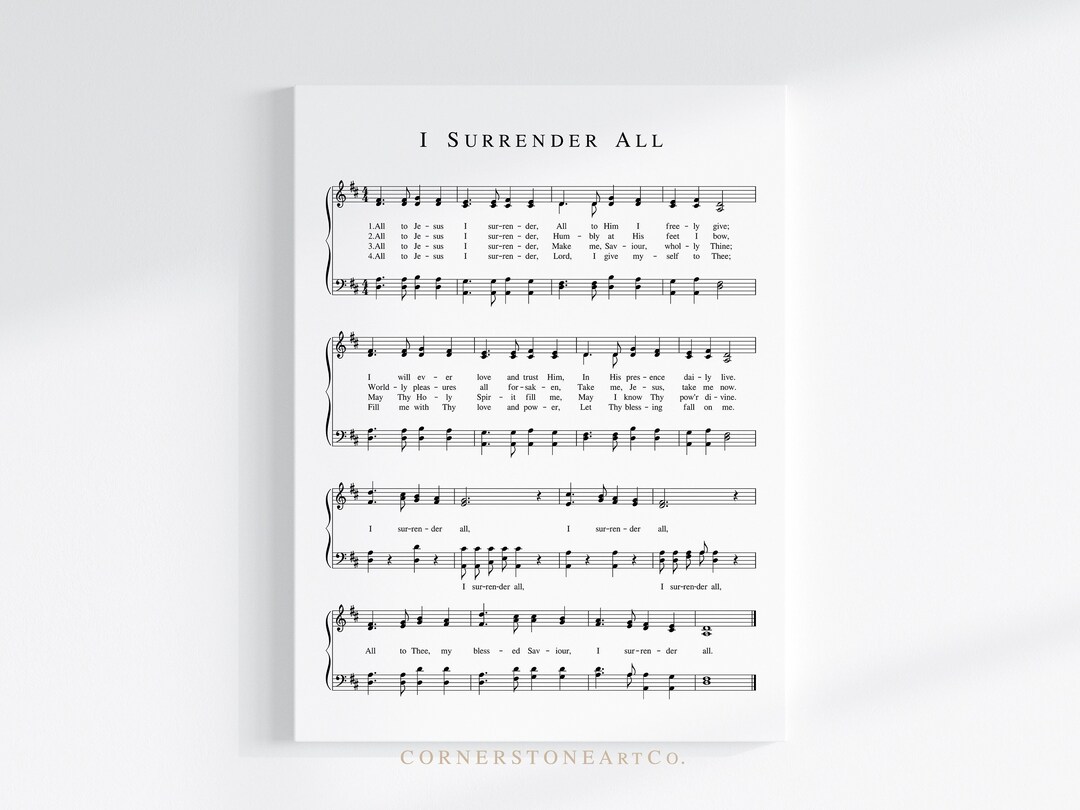 I Surrender All Hymn Print / Hymn Sheet Music / Hymn Prints / Hymn Wall ...