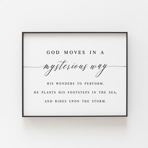 God Moves in a Mysterious Way, Christian Wall Art, Hymn Quote ...