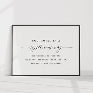 God Moves in a Mysterious Way, Christian Wall Art, Hymn Quote ...