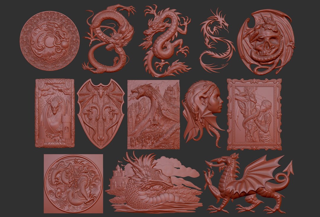 Dragon 3d Stl Model Set Wall Decor Relief Elements CNC - Etsy Australia