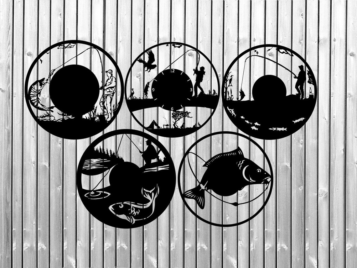 5 Fishing Clock Face Template Laser Cut Dxf Cdr Files - Etsy
