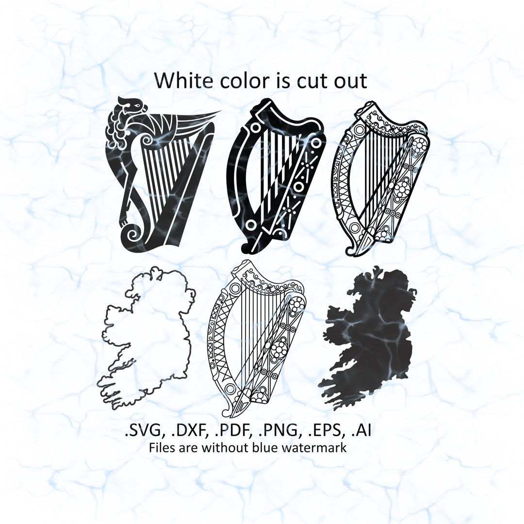 Ireland Svg, Irish Harp Vector Files, Dxf, Pdf, Ai, Eps, Png - Etsy