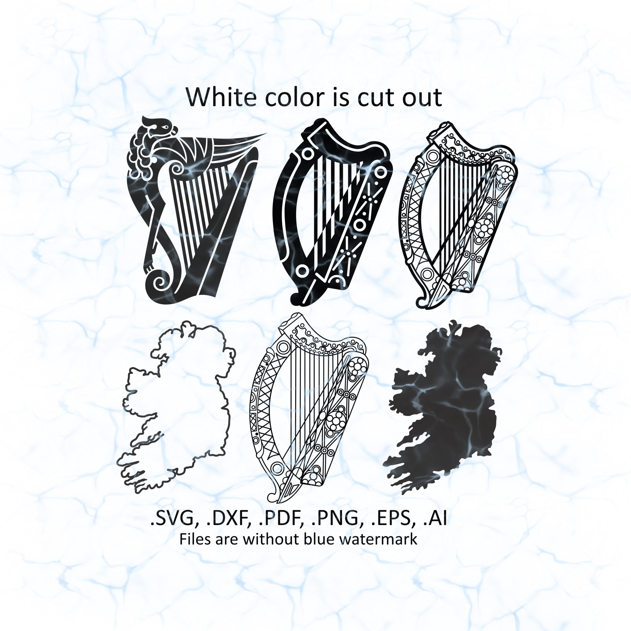 Ireland Svg, Irish Harp Vector Files, Dxf, Pdf, Ai, Eps, Png - Etsy ...