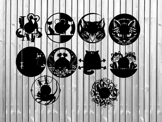 Cats Set Clock Face Template Laser Cut Dxf Cdr Files | Etsy