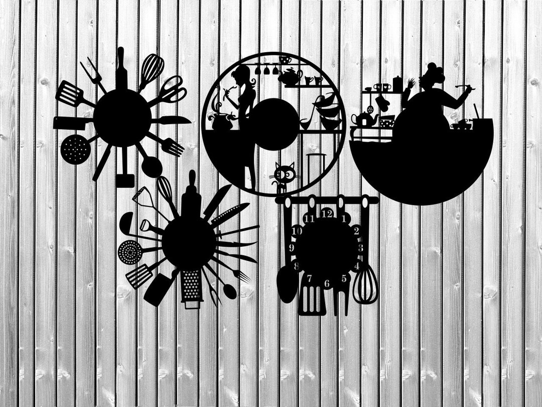 5 Kitchen Clock Face Template Laser Cut Dxf, Cdr Files - Etsy