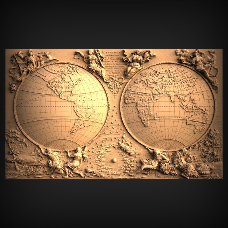 World Map 3d Stl Model Set Wall Decor Cnc Router Engraver Etsy
