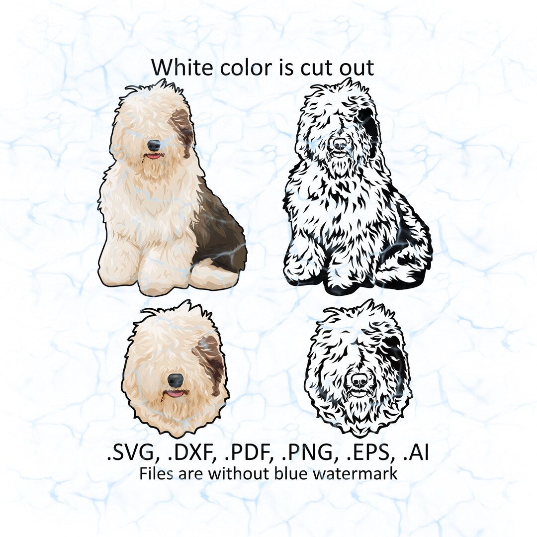 Old English Sheepdog Svg Vector, Bobtail Sitting, Pdf, Dxf, Ai, Eps ...