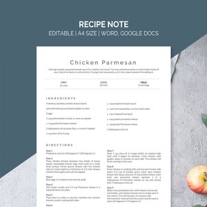 Editable Recipe Page MS Word Google Docs Recipe Template - Etsy